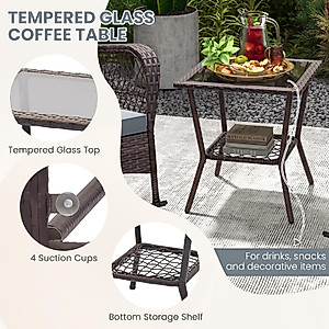 ORALNER 3 Pieces Patio Furniture Wicker Rocker Set, Outdoor Rocking Chairs with Cushions, Pillows, Glass Coffee Table, Rattan Bistro Set for Balcony Front Porch Poolside Garden Deck (Grey)