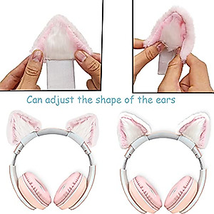 Cute Cat Ears Headphone Attachment,Adjustable Design Fit for Logitech G PRO HypreX Cloud/Cloud Flight Headphones and More,Cosplay Kitten Ears,(Headphones not Included),Pink & White