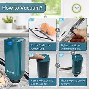 Sous Vide Bags,SEATAO Upgraded Electric Vacuum Sealer Rechargeable handheld vacuum sealer & reusable vacuum seal bags with 6 Vacuum Zipper Bags 1 sealing clips