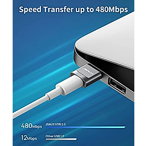 JSAUX USB-C Female to USB-A Male Adapter 4-Pack, Type C to USB Charger Cable Adapter Compatible with iPhone 14/13/12 Mini/Pro/Pro Max, Samsung Galaxy Note 10/20, S20/S21, Apple Watch Series 7 -Grey