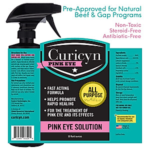 Curicyn Pink Eye Solution - 16oz, Extra Strength Formula Conjunctivitis Eye Drops for Dogs, Cats, Livestock and Horses – Pain Free, Non-Steroidal Dog Eye Wash with Purified Anolyte -