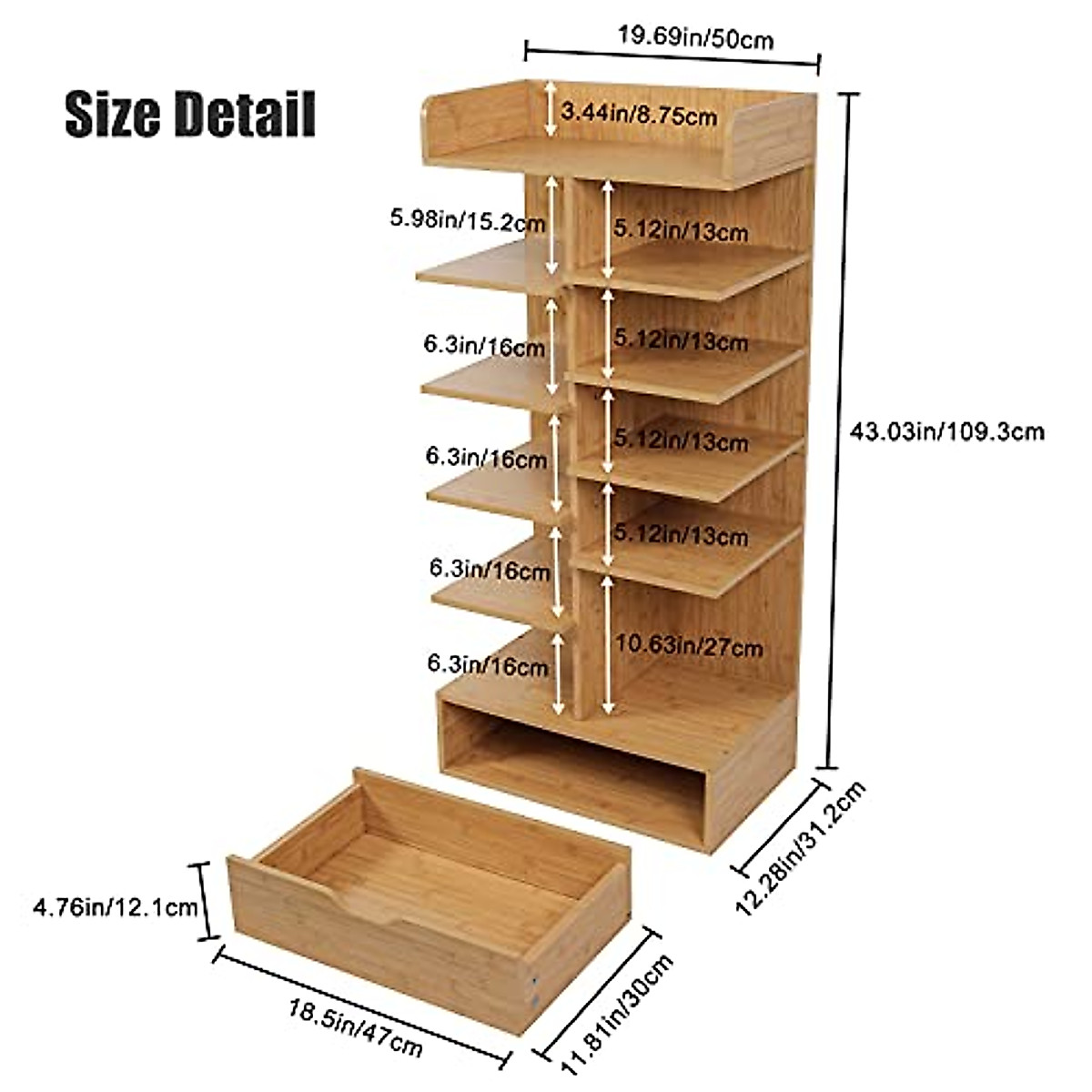 TQVAI 6 Tier Shoe Rack, Wood Shoe Organizer with Drawer, Tall Shoe Storage Rack for Entryway, Bamboo Color