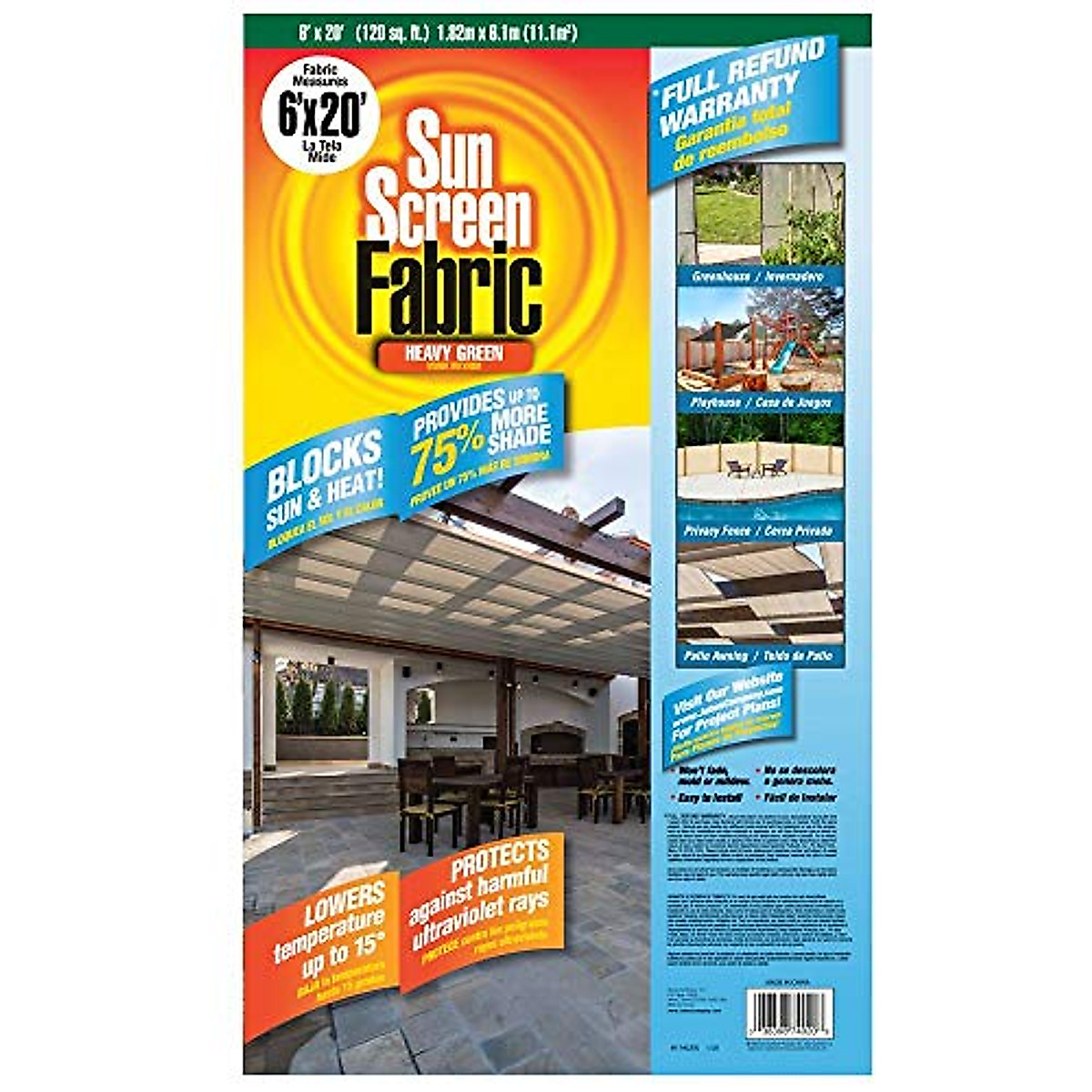 Easy Gardener 74020PS, Sun Screen Fabric, Reduce Temperature, Provide Shade, 6’ X 20’. Teal Green