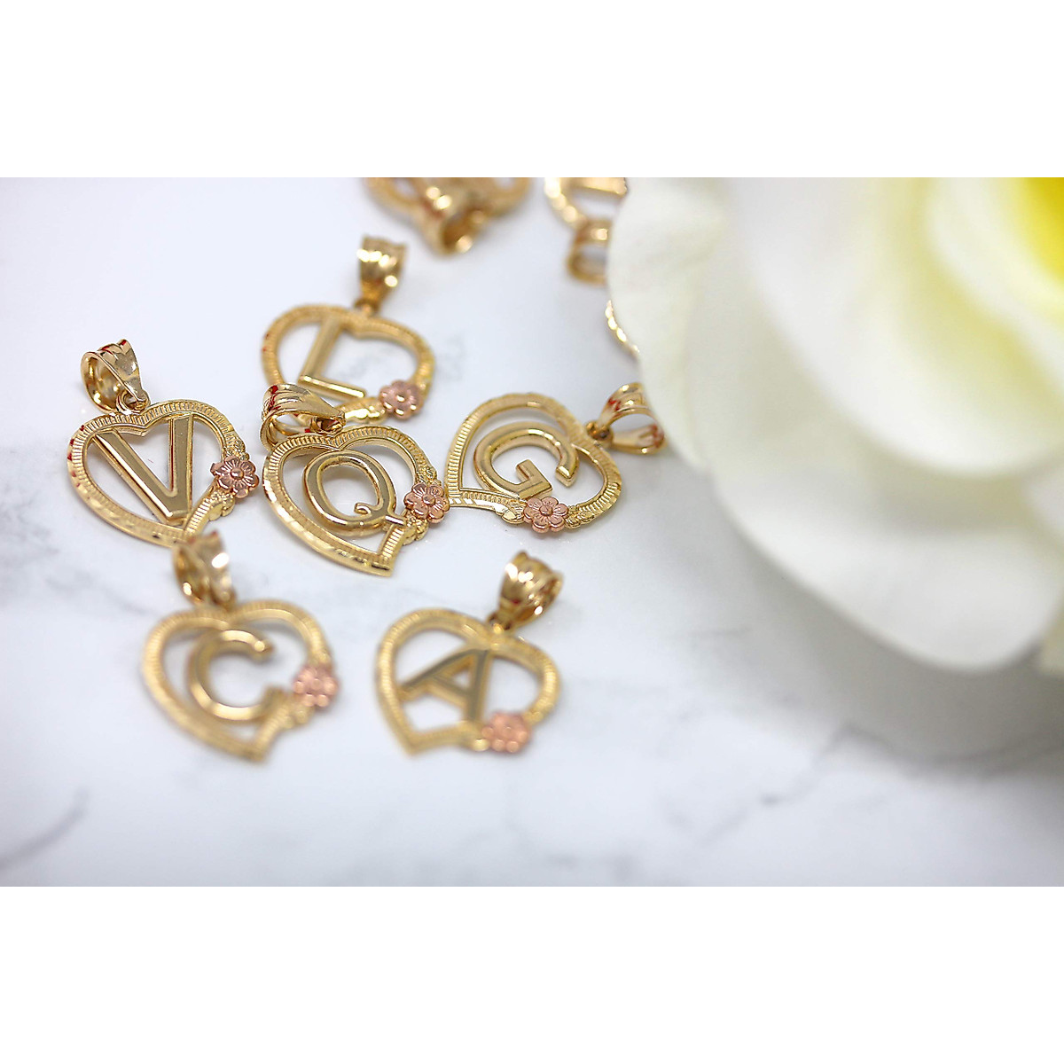 14k Two-Tone Initial Heart Pendant in Yellow and Rose Gold - Letter G