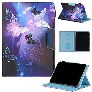 Universal 7 8 Inch Android Tablet Case, Tablet Case Cover for 7.0 8.0 Inch Tablet, Dluggs Multi-Angle Viewing PU Leather Stand Case for All 7.0-8.5 Inch Tablet, 01 Purple Butterfly