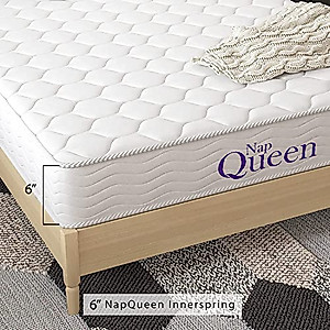 NapQueen 6 Inch Innerspring Queen Size Medium Firm Support Relief Mattress, Bed in a Box, White