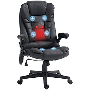 HOMCOM 6 Point Vibrating Massage Office Chair with Heat, Microfiber High Back Executive Office Chair with Reclining Backrest, Padded Armrests and Remote, Black