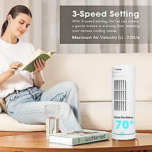 VIVOSUN 13'' Tower Fan, Bladeless Desk Fan with 3 Speeds and 70° Oscillation, Portable and Compact, Quiet Cooling Fan for Home and Office, White