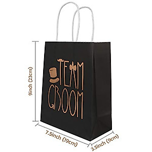 AerWo 12Pcs Wedding Party Paper Gift Bags 6 Bridesmaid 6 Groomsmen Gift Bags Bridal Shower Bachelorette Party Favor Bags Rose Gold Foiled with Handle