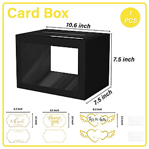 LIKAJON 1 Pack Black Card Box for Party, Transparent Gift Cards Receiving Box Wedding Card Box Money Box for Birthday, Bridal or Baby Showers, Retirement, Anniversary, Graduation, Raffle Ticket Box