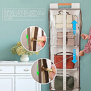 KMOTASUO Clear Closet Hanging Handbag Organizer with Zippers, Easy Access Wardrobe Tote Bag Purse Storage Holder Over The Door Space Saving Shelf Pocket for Bedrooms Living Room
