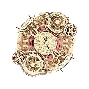 Hands Craft DIY 3D Model Craft Kit | Mechanical 3D Wooden Puzzle | Gear Adjustable Calendar | Quartz Movement | Time Art - Zodiac Wall Clock (LC601)