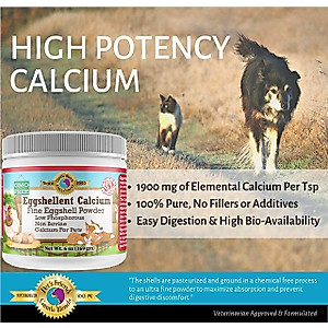 Calcium for Dogs and Cats - Fine Eggshell Powder - Strong Hip & Joint Supplement for Dogs and Cats- Dietary Supplement - No Additives - Pet's Friend Eggshellent Calcium 6oz