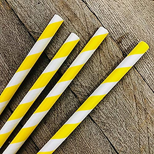 Striped Paper Straws - Yellow White - 7.75 Inches - Pack of 50 - Outside the Box Papers Brand