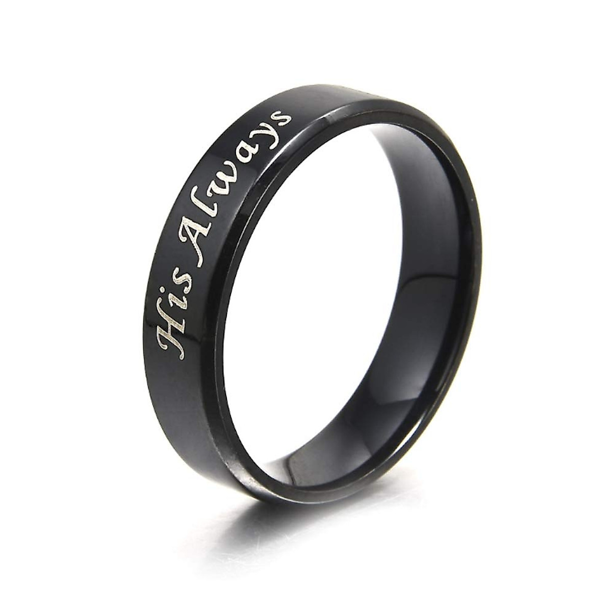 His Always Ring Black Stainless Steel Promise Anniversary Engagement Bridal Wedding Band for Women (Her Size 7)