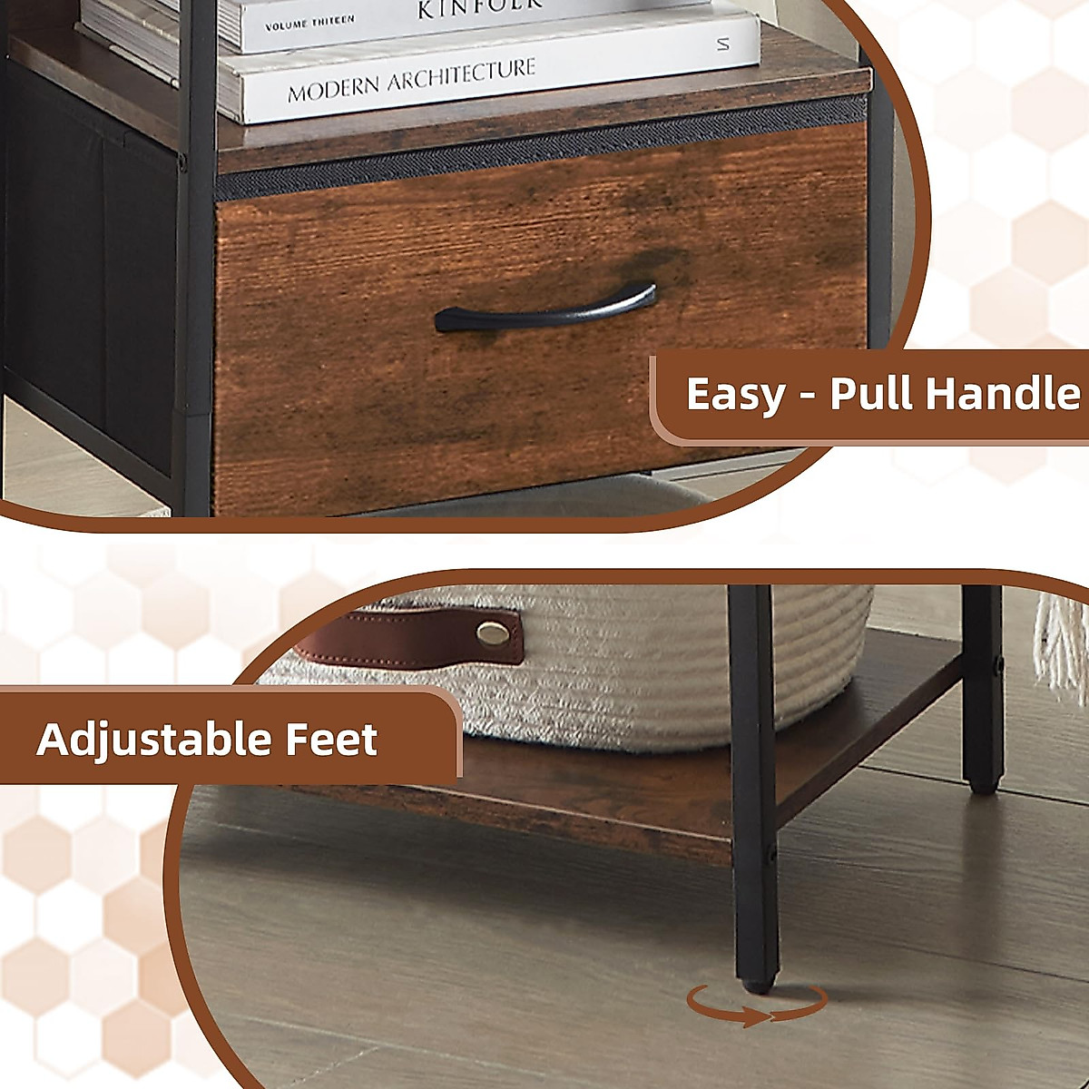 Somdot Nightstand with Charging Station and LED Light for Bedroom, Bedside Table End Table for Dorm Bedside Laundry Closet Entryway Hallway, Wood Grain Print