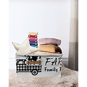 Storage Baskets for Shelves, Foldable Rectangle Storage Baskets, Farm Family Farm Storage Containers for Organizing Dorm Closet Room(15” x 11” x 9.5”)