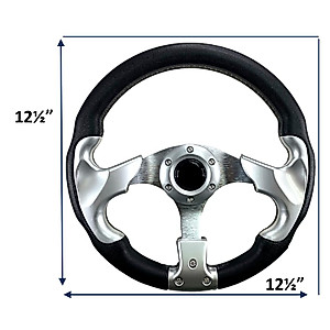 Pactrade Marine Boat Pontoon Non-Magnetic Steering Wheel Aluminum Frame Polyurethane (PU) Sleeves 3 Spokes 12-1/2" Diameter Aluminum Hub with 3/4" Tapered Bore (Silver, Silver Spokes)