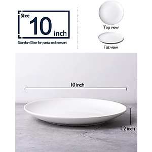 DELLING Dinner Plates Set of 6, 10 inch Ceramic Plates - Microwave, Oven, and Dishwasher Safe, Scratch Resistant - Modern Dinnerware Dish Set for Kitchen Serving - White