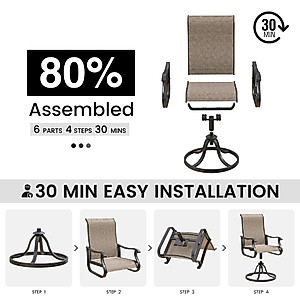 VONZOY Patio Swivel Chairs Set of 2, Outdoor Dining Chairs with High Back, All-Weather Swivel Rocker Chair for Lawn, Porch or Garden (Brown)