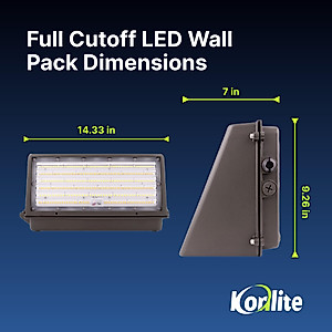 Konlite - 125W/105W/76W Full-Cutoff LED Wall Pack, Wall LED Lights, Wattage & CCT (50K/40K/30K) Selectable, LED Wall Light, Energy Efficient, Durable, Outdoor Commercial Wall Pack Light, 20,812LM
