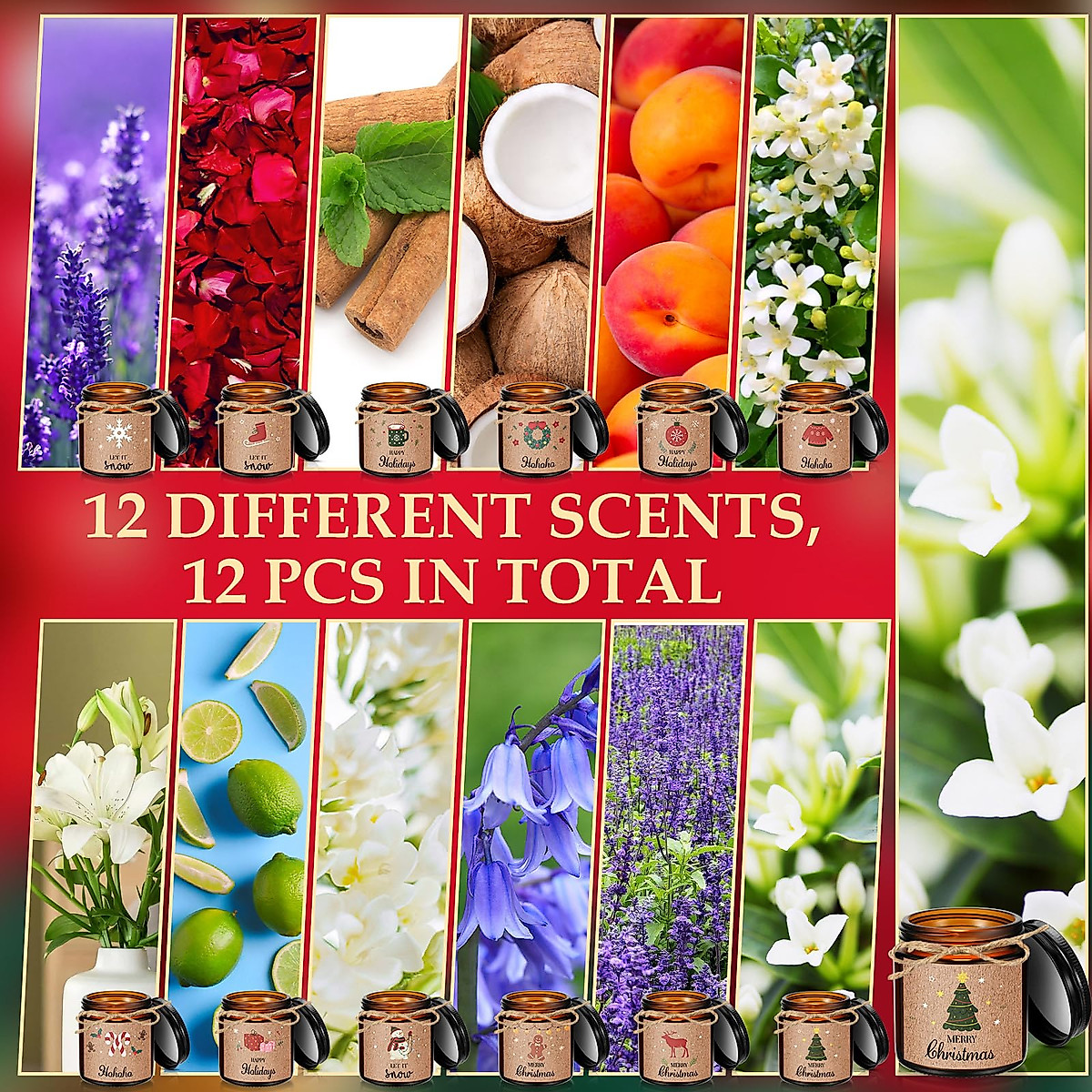 MTLEE 12 Pcs Christmas Candles Jars Scented Candle Christmas Gifts for Women Christmas Tree Aromatherapy Candles for Home Xmas Brithday Gifts Yoga (Cute Style)