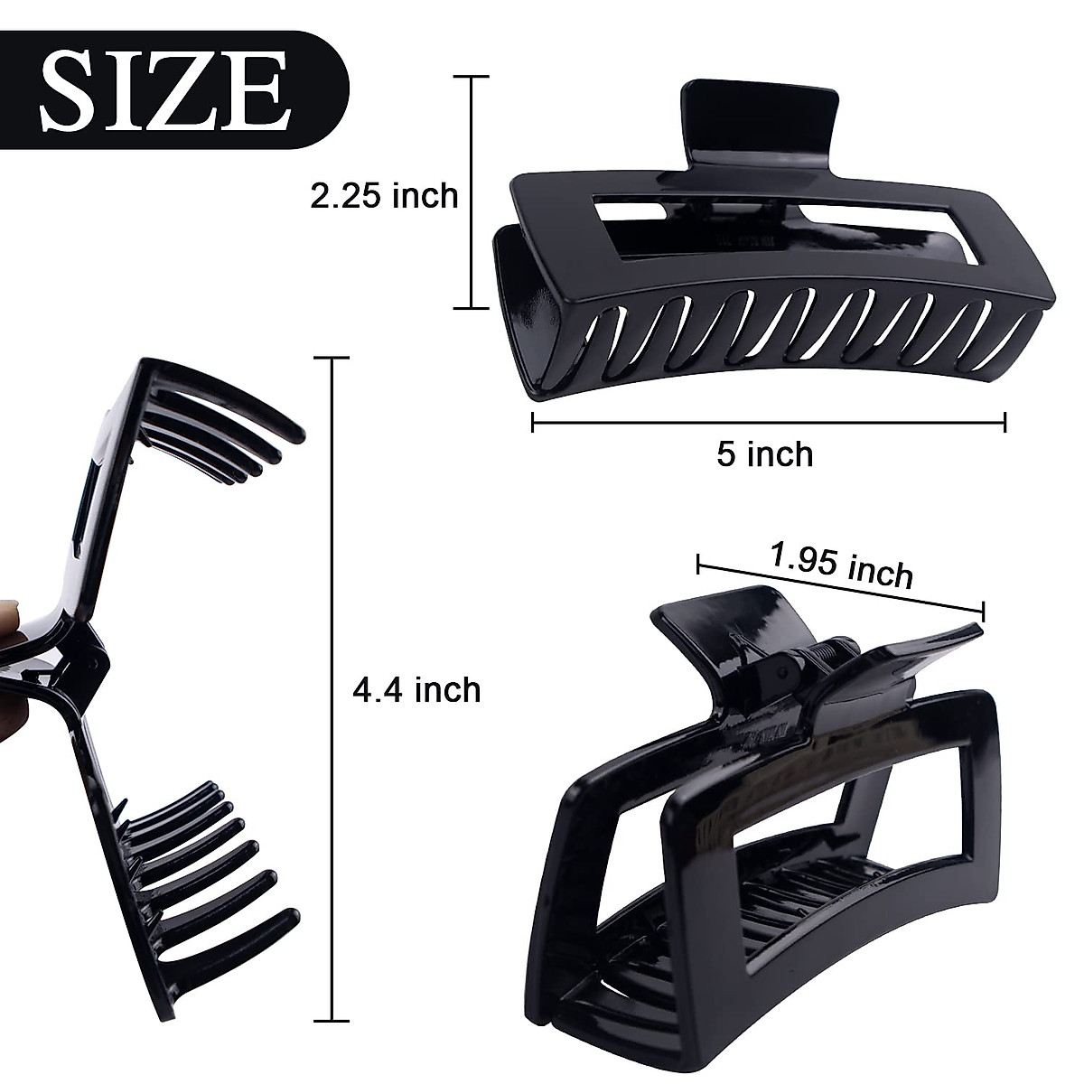 4 Pack Extra Large Hair Claw for Women, 5'' Strong Hold Bright Clamps for Thick and Long Hair, 90's Non-slip Square Jaw Clips for Curly Hair,