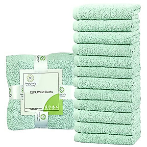 SIMPLY LOFTY Cotton Washcloths 12” x 12” (12 Pack) Premium Fingertip Towels Highly Absorbent Facial Towels for Bathroom 100% Ring Spun Cotton Wash Cloth Set (Aqua Mint)