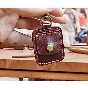 AA Medallion or Coin Holder, Leather Key Chain Snap Open Leather Case (Reddish Brown)