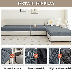 Jin Le Stretch Couch Cushion Covers Sofa Seat Couch Covers for 3 Cushion Couch Sofa Pet Friendly Jacquard Soft Fabric with Elastic Bottom and Ties (3 PC, Dark Gray)