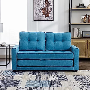 BIADNBZ 59.4" Convertible Loveseat Sleeper Sofa with Pull-Out Bed, Modern Upholstered Couch with Side Pocket, for Living Room Office or Small Spaces, Blue