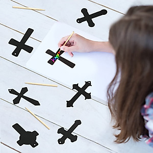 Chivao 80 Pcs Easter Scratch Cross Ornaments Rainbow Color Craft Kit DIY Scratch Paper Christian Gifts for Kids Sunday School Crafts Kids' Paper Craft Kits for Girls Boys with Wood Sticks Ribbons
