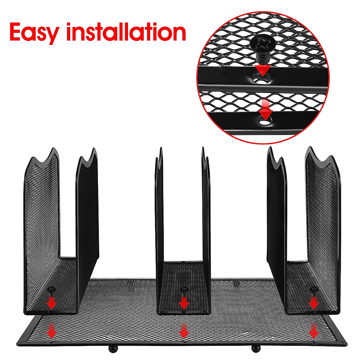 Ekisemio 2 Pack-Mesh Desktop File Organizer Sorter, 5-Section Bookshelf with Pen Holder for Desk Office, Black