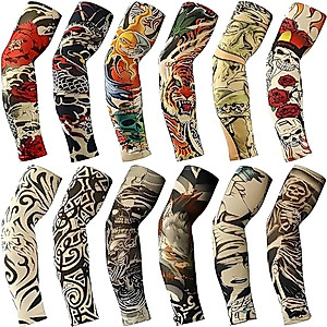 YARIEW Tattoo Sleeves for Men, 12Pcs Arm Sleeves Fake Tattoos Sleeves to Cover Arms Cooling Sun Protection Sleeves