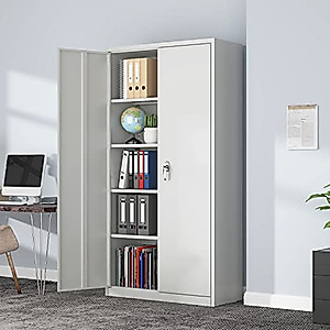 GangMei 72 Inch Tall Metal Lockable Storage Cabinet with 4 Adjustable Shelves, Garage Storage Cabinet for Warehouse, Garage, Home, Office,Kitchen, Assemble Required