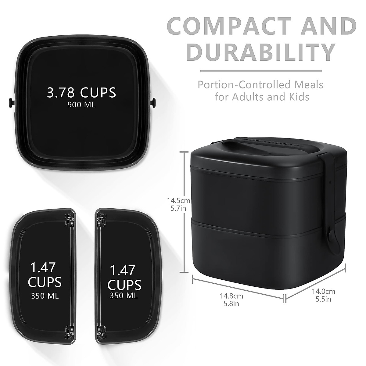 Wagindd Bento Box Adult Lunch Box, 3-Compartment Stackable Japanese Lunch Box – Leak-Proof Snack Containers, To Go Meal Prep Container - Handle, Cutlery