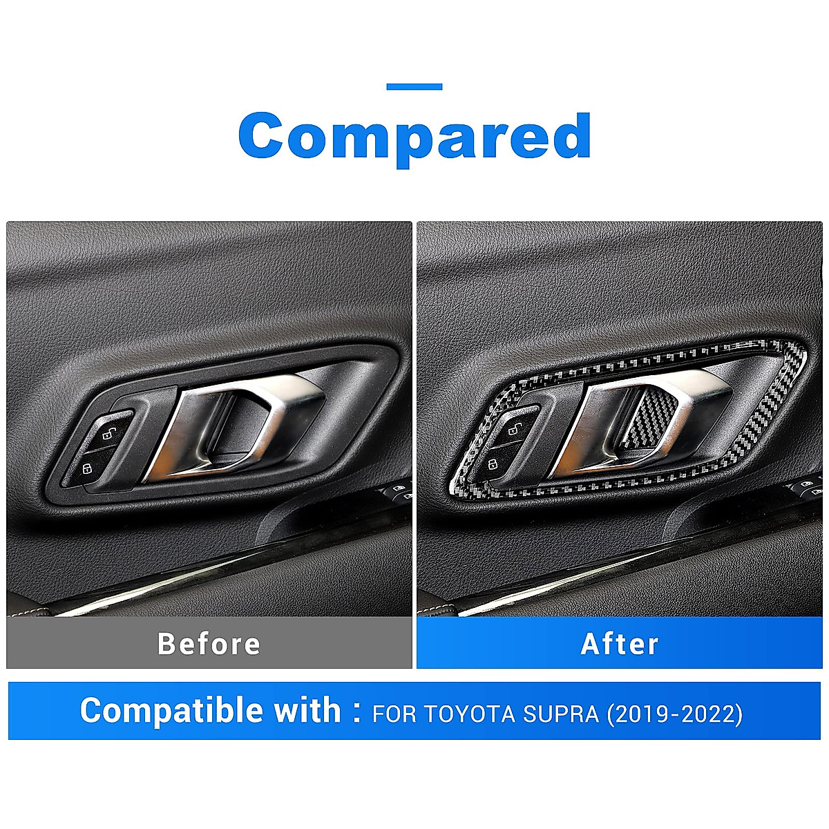 AIRSPEED for Supra Door Handle Panel Cover Carbon Fiber Door Pull Handle Frame Sticker Inner Trim for Toyota Supra GR A90 A91 MK5 2019-2022, Black