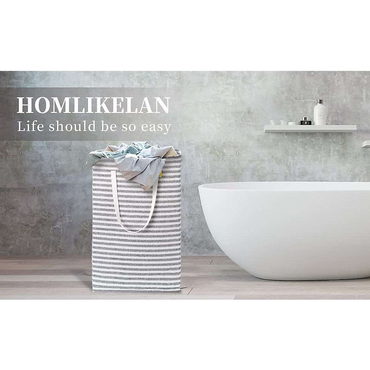 Homlikelan 2-Pack 77L Laundry Hamper with Handles,Collapsible Large Laundry Basket,Freestanding Storage Basket,Clothes Hamper for Toys Clothes Organizer Grey