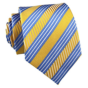 Men's Modern Repp Striped Blue and Yellow Jacquard Woven Silk Tie Casual Necktie