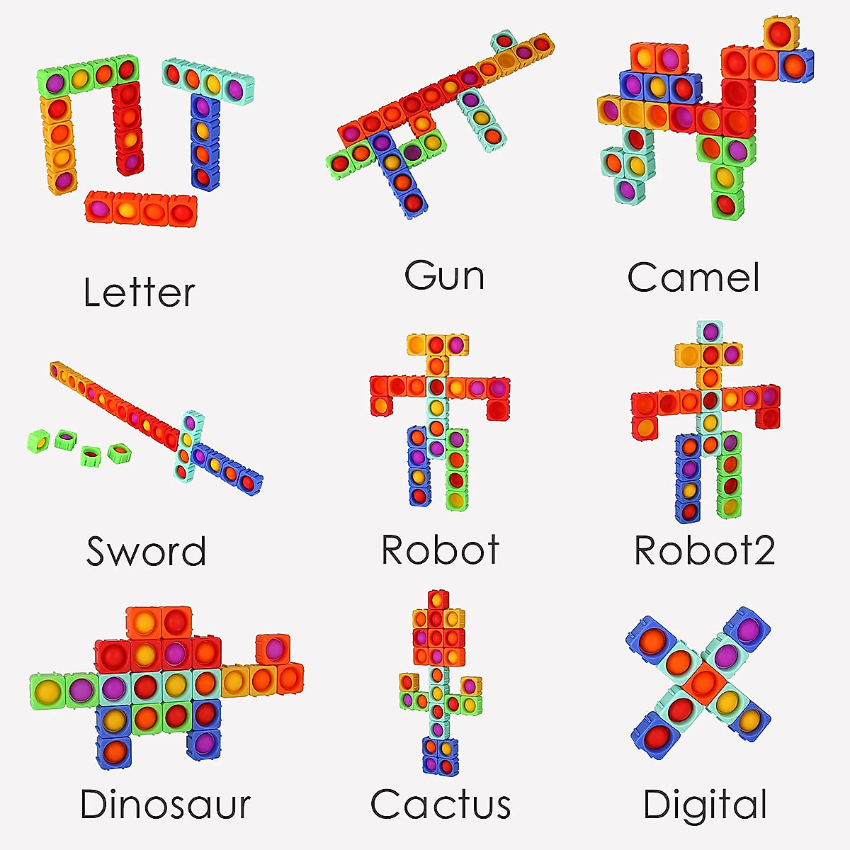 AOMAY Pop Fidget Sensory Toy, 24Pcs Educational Building Blocks for Kids, Silicone Fidget Toys for Adults, Rainbow Infinite DIY Puzzle Toy Xmas Gift Set