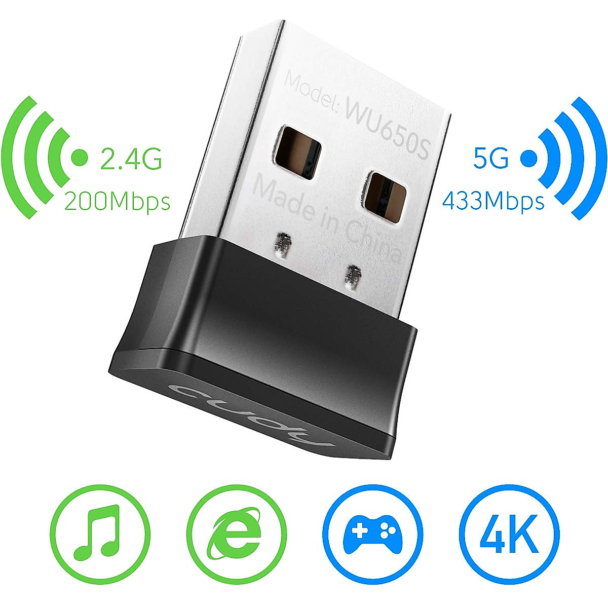 Cudy 650Mbps Nano Size USB WiFi Adapter, Dual Band 5GHz/2.4GHz Wireless Adapter for PC or Laptop, Windows, Mac OS
