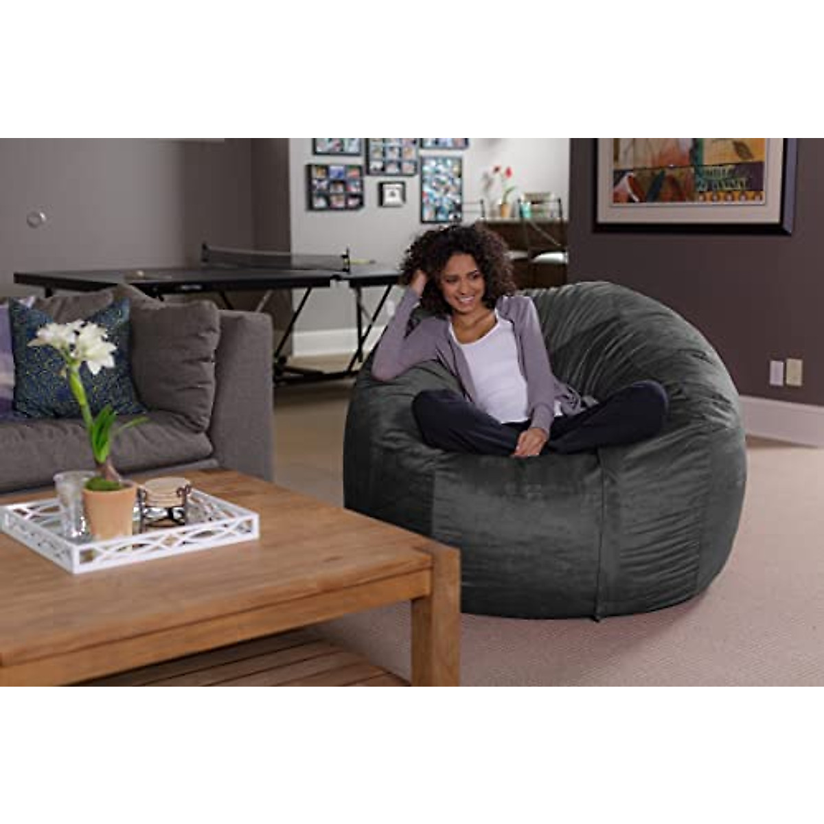 Sofa Sack - Plush Ultra Soft Bean Bags Chairs for Kids, Teens, Adults - Memory Foam Beanless Bag Chair with Microsuede Cover - Foam Filled Furniture for Dorm Room - Charcoal 5' (AMZBB-5SK-CS03)