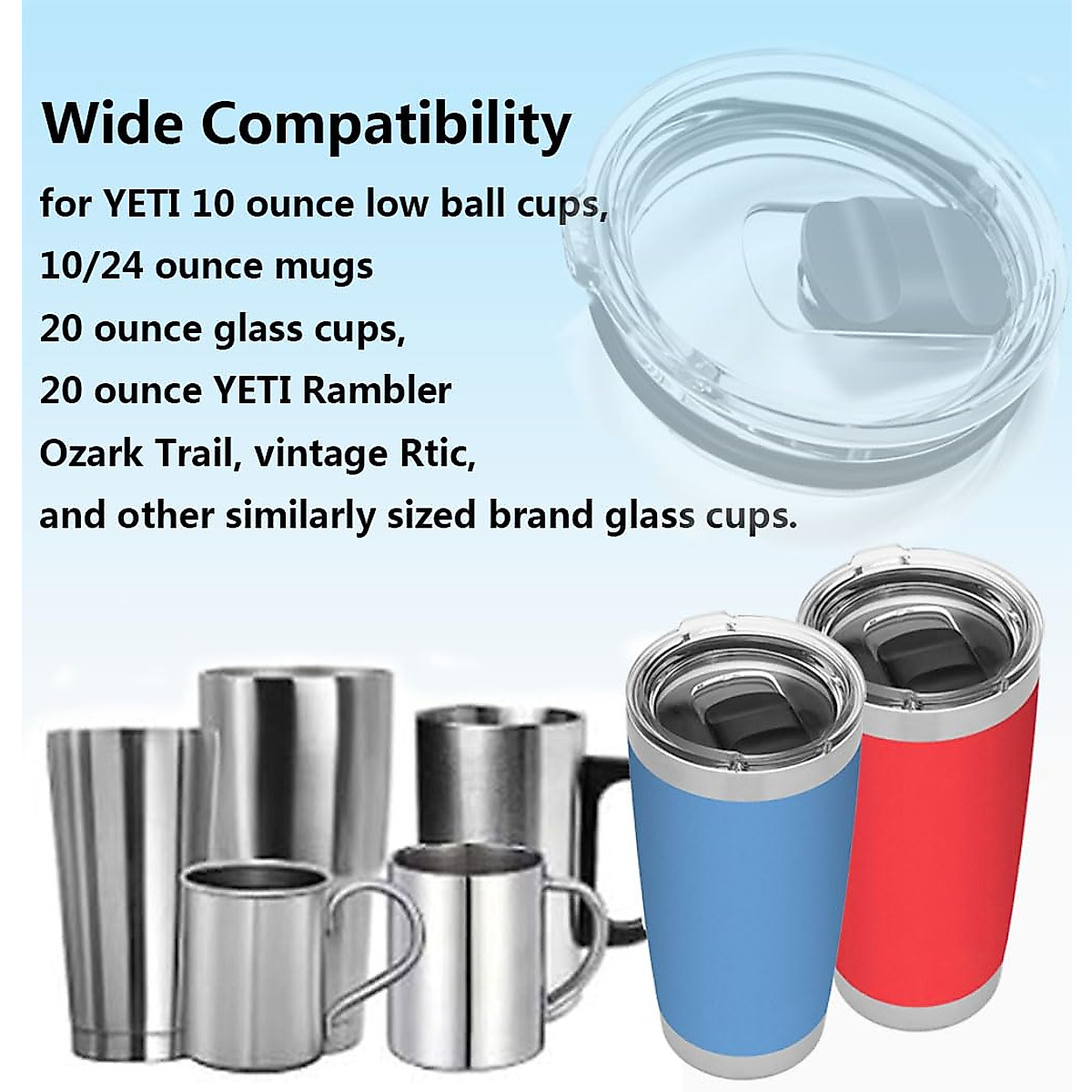 2 Pack Tumbler Lids for Yeti 20 oz Magnetic Replacement Covers, for 20 oz Tumbler, 10/24 oz Mug, 10 oz Lowball, 16 oz Pints, for Rambler/Ozark Trail/Old Style Rtic