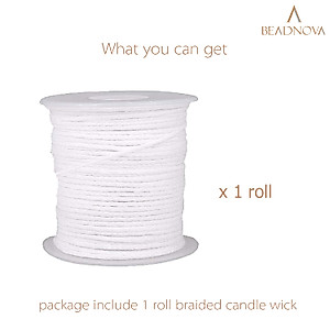 BEADNOVA Braided Candle Wick Spool 200 ft Cotton Candle Wick Roll Core Braided Wick for Candle Making and Candle DIY (61m/67yard/200 Foot)