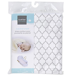 Kushies Baby Fitted Bassinet Sheet, White/Grey Ornament