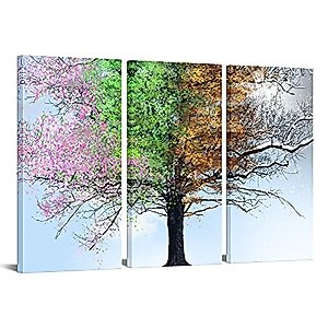 sechars 3 Panel Wall Art Four Seasons Tree in Sunshine Painting Canvas Print Large Colorful Tree Picture Artwork Giclee Print for Modern Home Living Room Decor Framed Ready to Hang