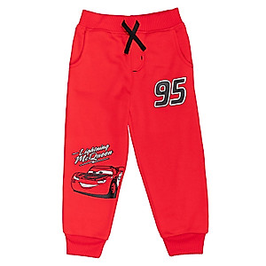 Disney Pixar Cars Lightning McQueen Toddler Boys Fleece 2 Pack Jogger Pants Red/Black 3T