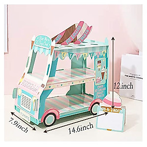 Pobbaami 3 Tier Cupcake Stand Ice Cream Truck Van Cake Stand Display Decor Cars Cupcake Stand Paper Holder for Theme Birthday Party Cart Table Centerpiece Decorations Kids Baby Shower Favors Supplies
