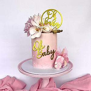 10 PCS Gold Oh Baby Cake Topper Mirror Acrylic Cake Topper Side Cake Decorations Gold Cake Inserts Cake Decorating Supplies Cupcake Toppers for Oh Baby Gender Reveal Baby Birthday Party Decorations