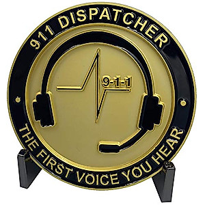 LEO Challenge Coins EL4-015 World's Biggest 911 Emergency Dispatcher Challenge Coin Thin Gold Line The First Voice Your Hear, Large